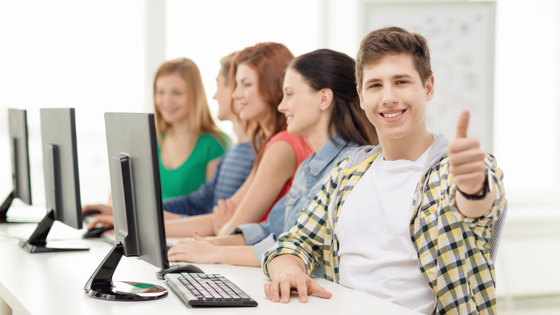 Basic Computer Course - 4 girls and a boy learning computer – Next Generation Learning